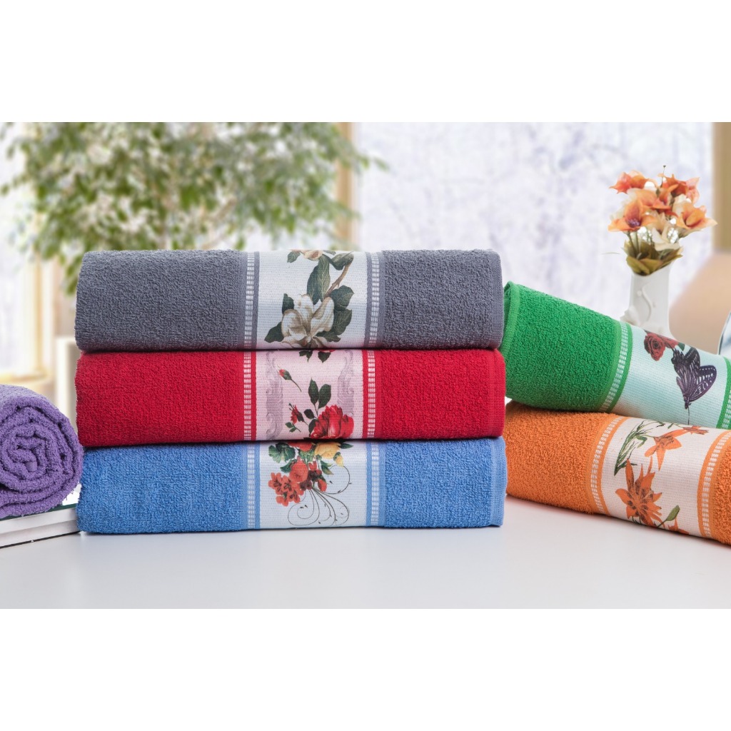 Kit Toalha de Banho e Rosto C/ Barrado Decorado Transfer Algodão Toque ...