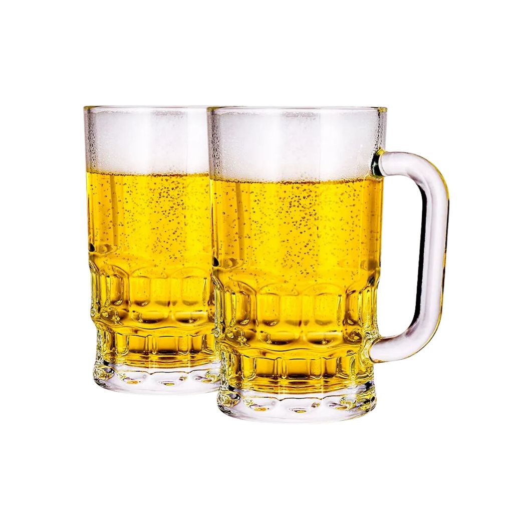 Kit 2 Canecas de Chopp Cerveja Vidro Super Resistente Detalhes no Vidro em Alto Relevo 360ml ...
