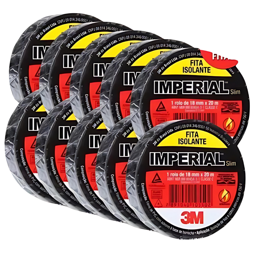 Fita Isolante Imperial Slim 18mm X 20m Kit 10 Rolos Preta 3m | Shopee ...