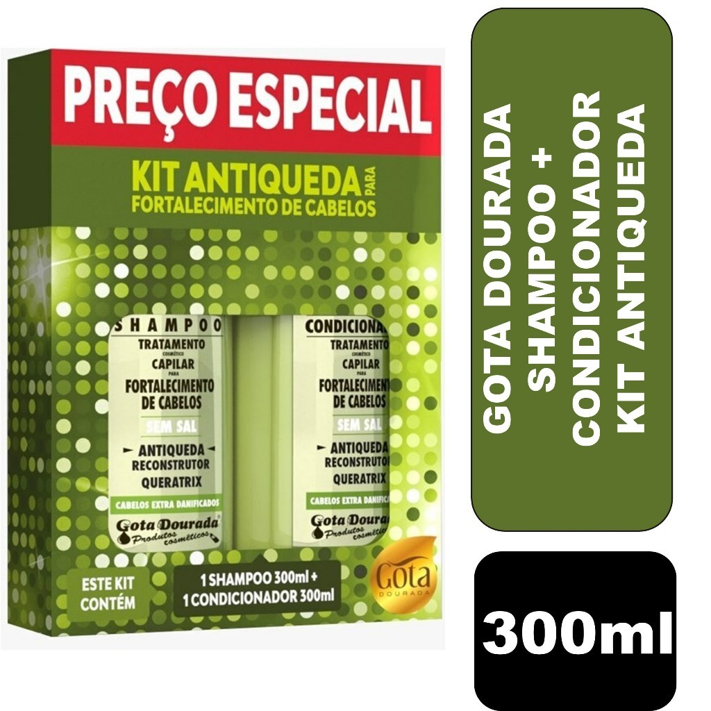 Gota Dourada Shampoo 300ml + Condicionador 300ml Kit Antiqueda | Shopee ...