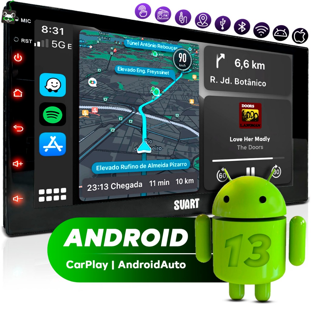 Central Multimídia 7 polegadas Android 13 2Gb CarPlay Android Auto Sem Fio Wifi GPS S700 Svart ...