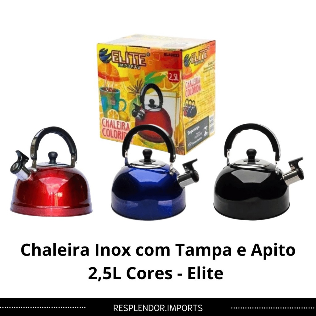 Chaleira Inox com Tampa e Apito 2,5L Cores - Elite | Shopee Brasil