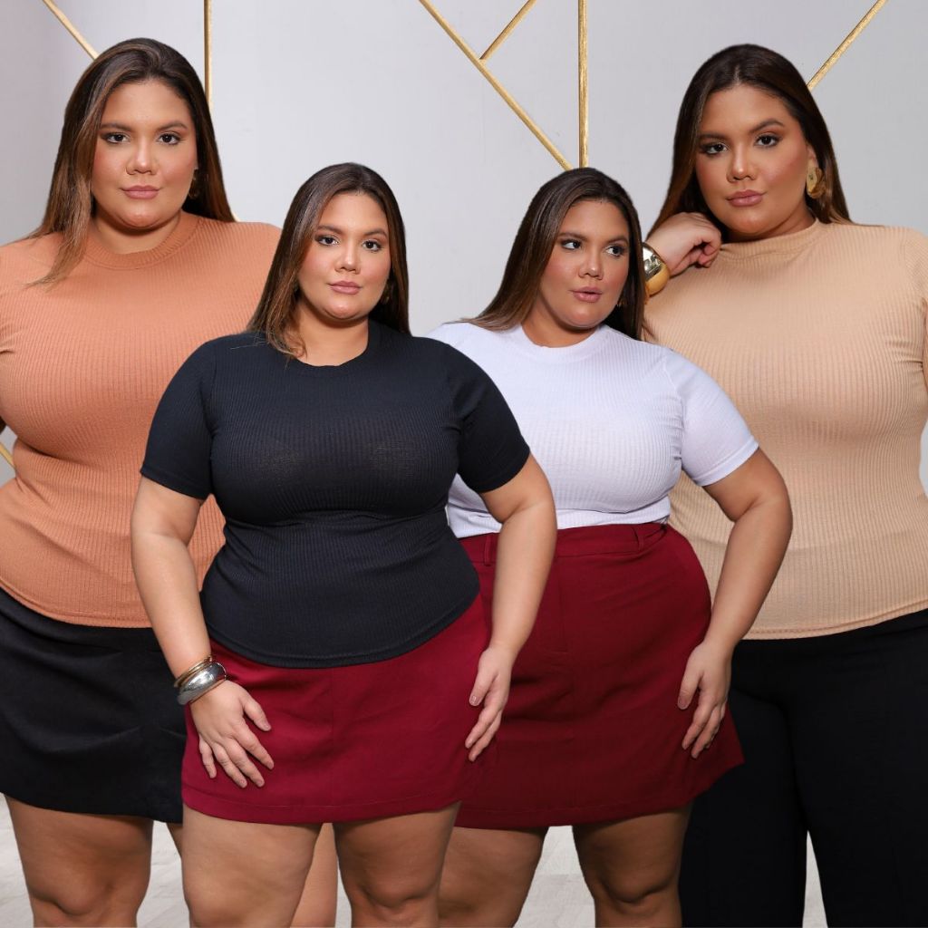 Kit 4 Blusas Plus Size Feminina Gola Alta Caneladinho Premium Estilosa ...