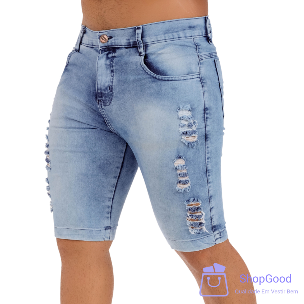 Bermuda Jeans Masculina Short Jeans Rasgado Com Cordão | Shopee Brasil