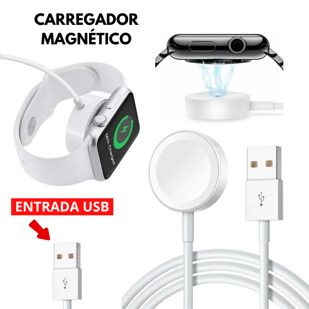 Carregador De Smartwatch Relógio Cabo Magnético Indução USB Apple Watch ...