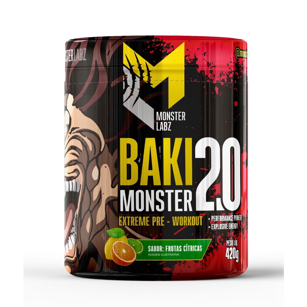 BAKI 2.0 PRÉ TREINO 420g - MONSTER LABZ - RENDE 60 DOSES - 400mg de ...