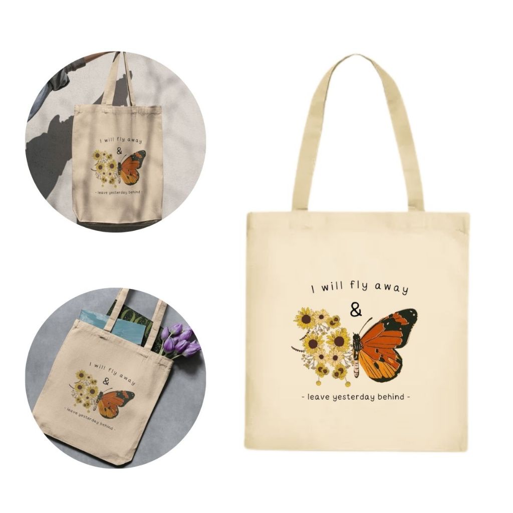 Sacola Bolsa Feminina 40x30 Borboleta Ecobag Personalizada 100% Algodão Cru | Shopee Brasil