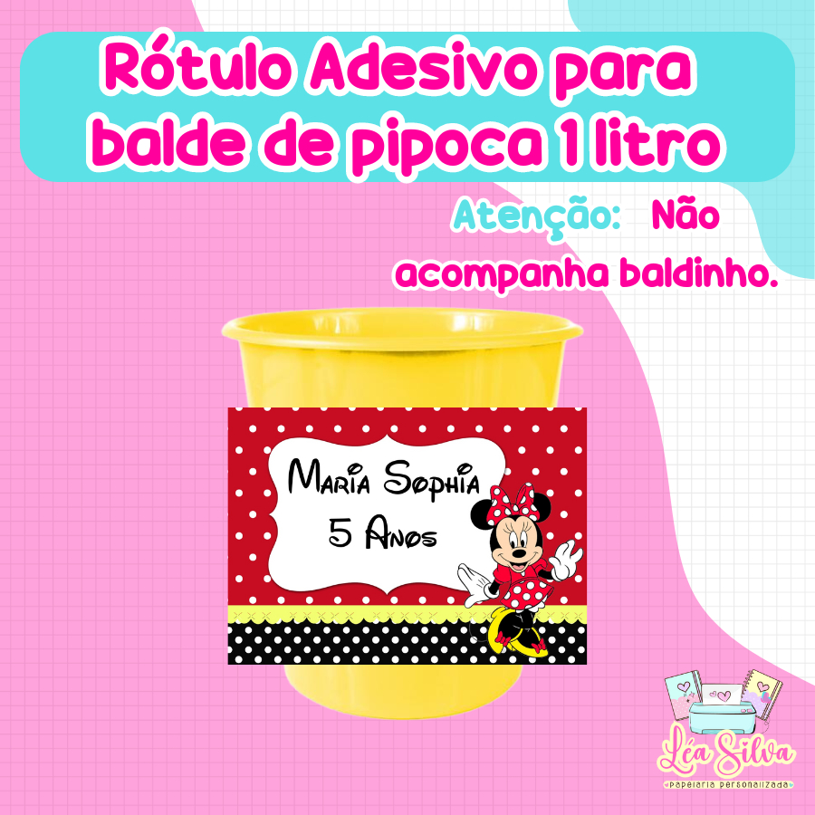 Rótulo Adesivo Baldinho de Pipoca 1 litro - Adesivo Personalizado ...