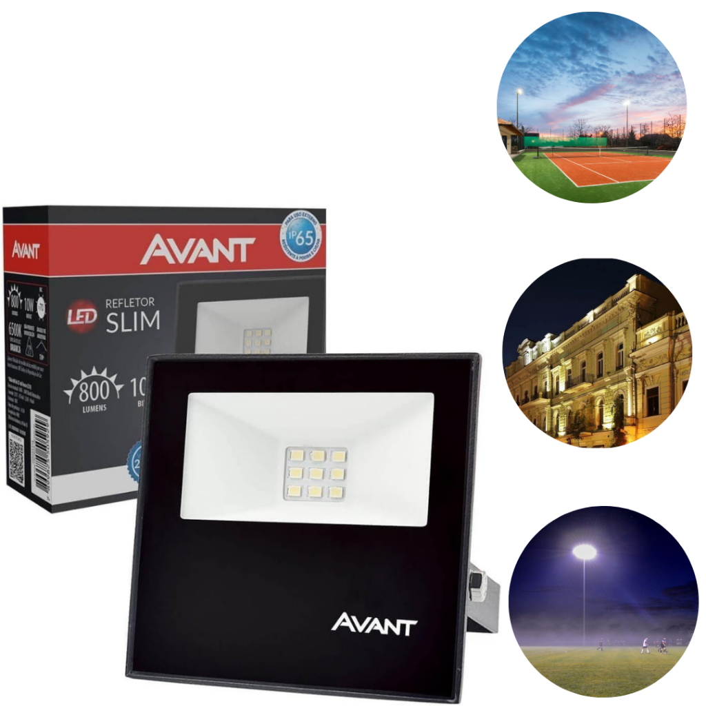 Refletor Holofote Led 10W, 20W, 30W, 50W, 100W, 150W 6500K Branco Frio Slim Luminária Avant ...