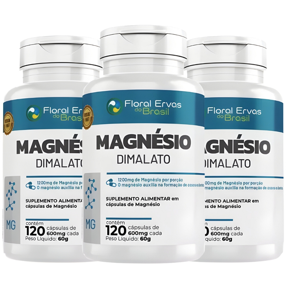 Kit C/3 Magnésio Dimalato Floral Ervas 120 Cápsulas | Shopee Brasil