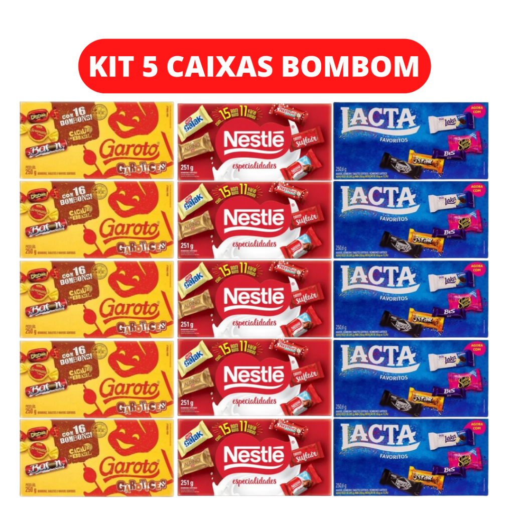 Chocolate Bombom Kit 5 Caixas Lacta Nestlé Garoto | Shopee Brasil