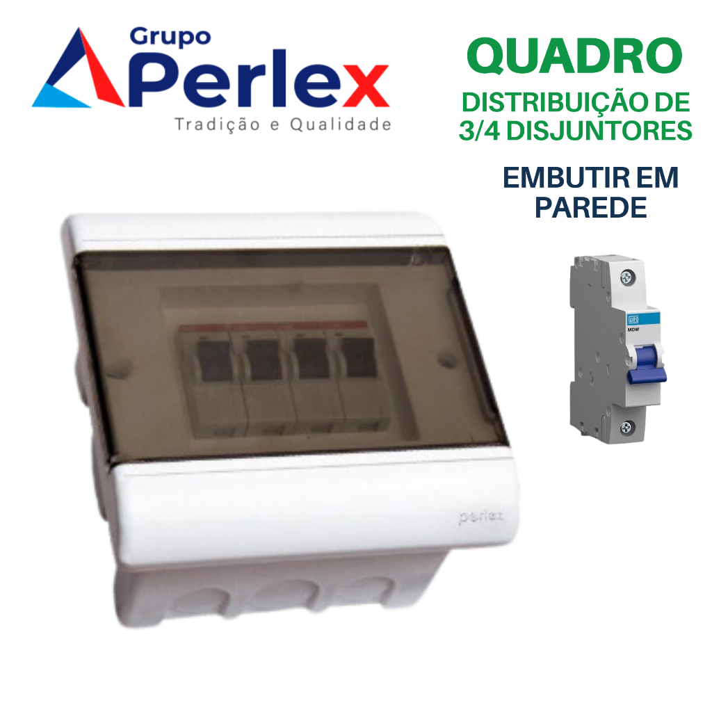 Quadro Distribuicao Perlex Embutir 3/4 Disjuntores Pvc Resistente Com ...