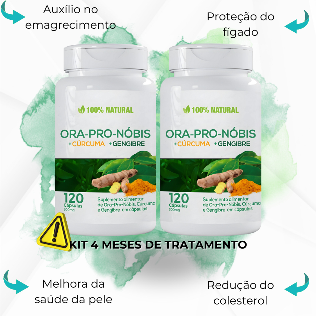 KIT 2 Ora Pro Nobis com Cúrcuma Longa e Gengibre 120 Cápsulas 500Mg ...