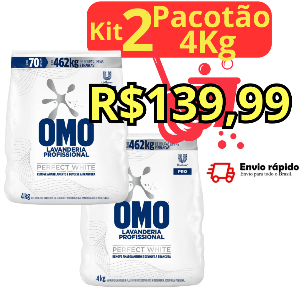 Kit com 2 Lava Roupas em Pó Omo Perfect White 4kg | Shopee Brasil