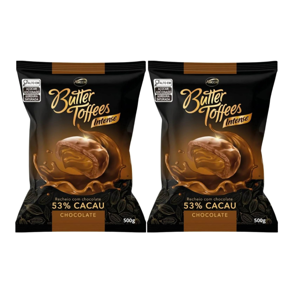 Kit 2 Bala Chocolate Butter Toffees Intense 53% Cacau Arcor 500g ...