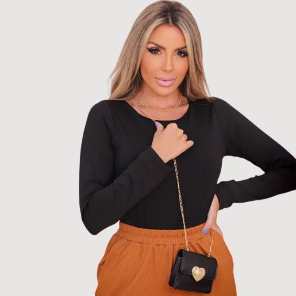 Blusa Body Feminino Manga Longa Suplex Liso Casual Blusinha Básica ...