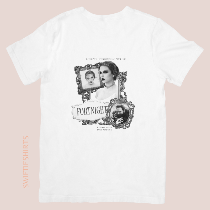 Camiseta Taylor Swift - Fortnight feat Post Malone TTPD Unissex (Branco ...
