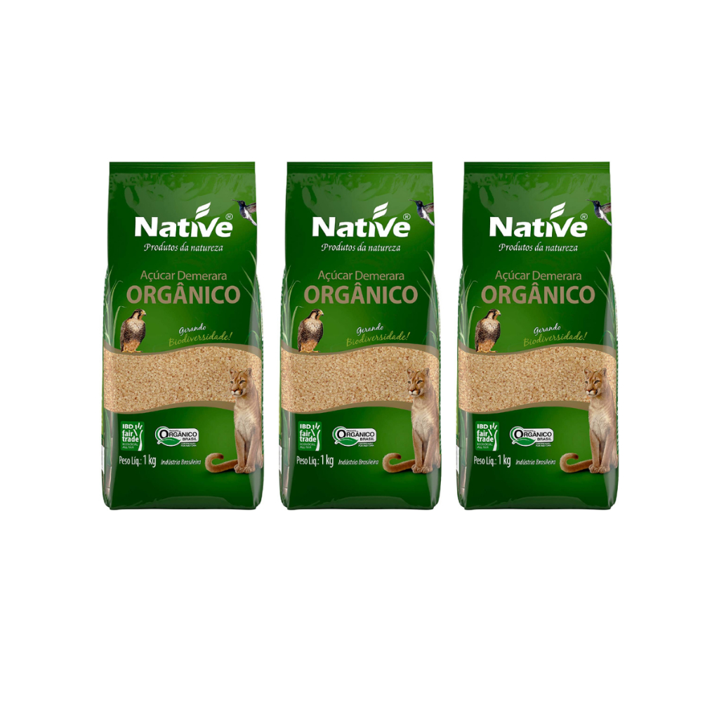 Açúcar Orgânico Demerara Native 1kg - Kit Com 3un | Shopee Brasil