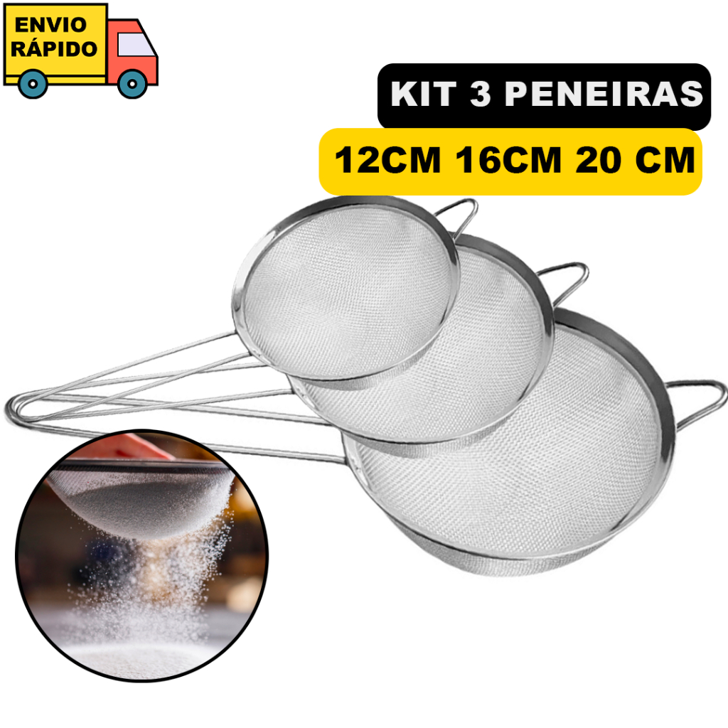 Kit 3 Peneiras Coador Em Aço Inox Para Cozinha Com 3 Tamanhos ...