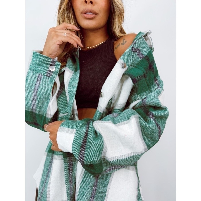 Blusa Camisa Feminina Flanelada Estampa Xadrez Quadriculada Manga Longa colecao 2024 de Inverno ...