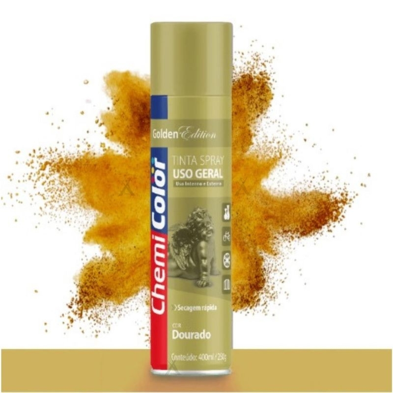 Tinta Spray Dourado 400ml Uso Geral Chemicolor Edition Casa Escritório ...