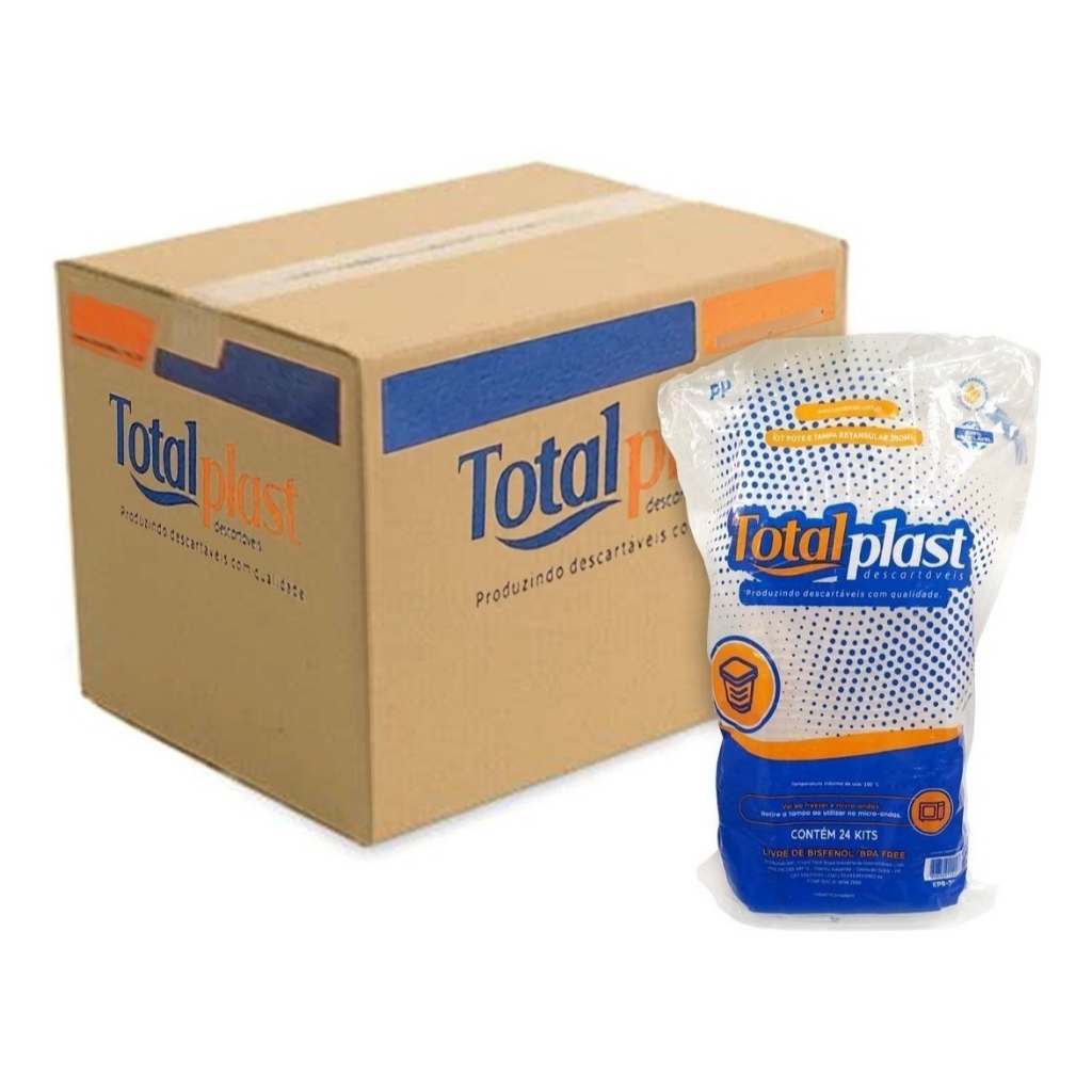 Pote Marmita Fit Retangular C Tampa 250ml Cx144un Totalplast Cor Transparente | Shopee Brasil