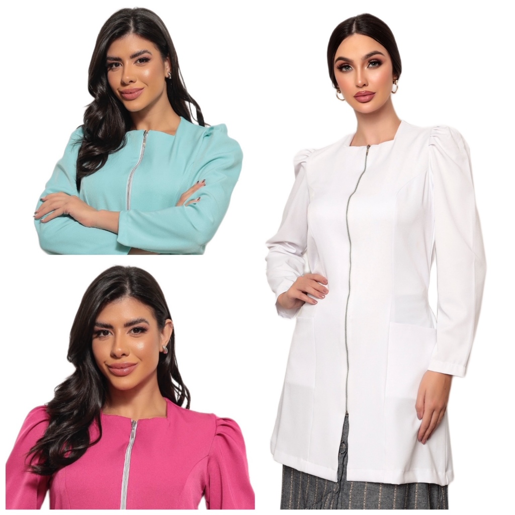 Jaleco Feminino Gabardine Com Elastano Zíper Diana Várias Cores | Shopee Brasil