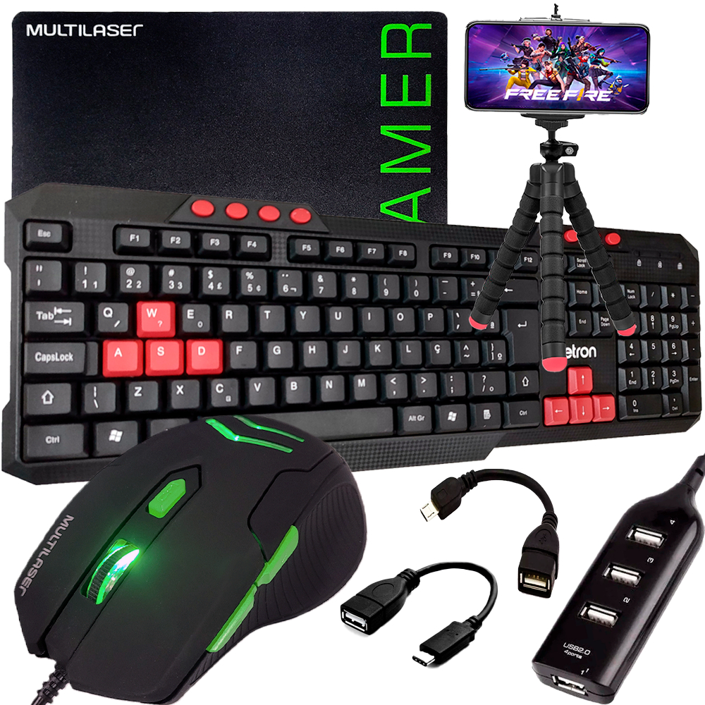 Kit Mobilador Gamer Para Celular Teclado Gamer + Mouse óptico + Hub Usb ...