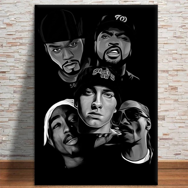 Quadro Decorativo Eminem Tupac 50 Cent Ice Cube Snoop Dogg Rappers MDF ...