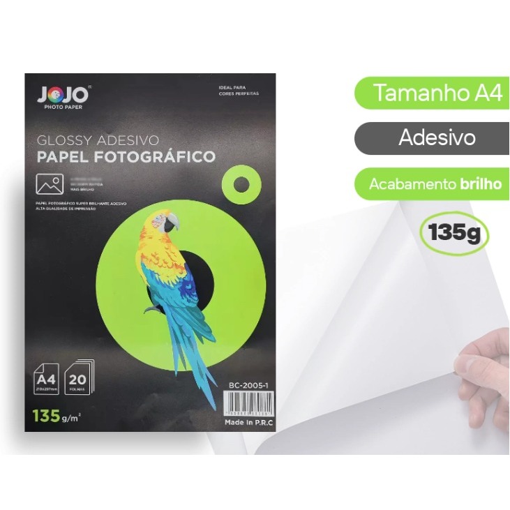 40 folhas de Papel Fotográfico Glossy ADESIVO 135g A4 - Jojo Paper | Shopee Brasil