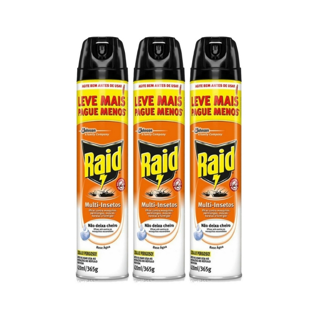 Kit Com 3 Unidades Inseticida Raid 420ml Cada | Shopee Brasil