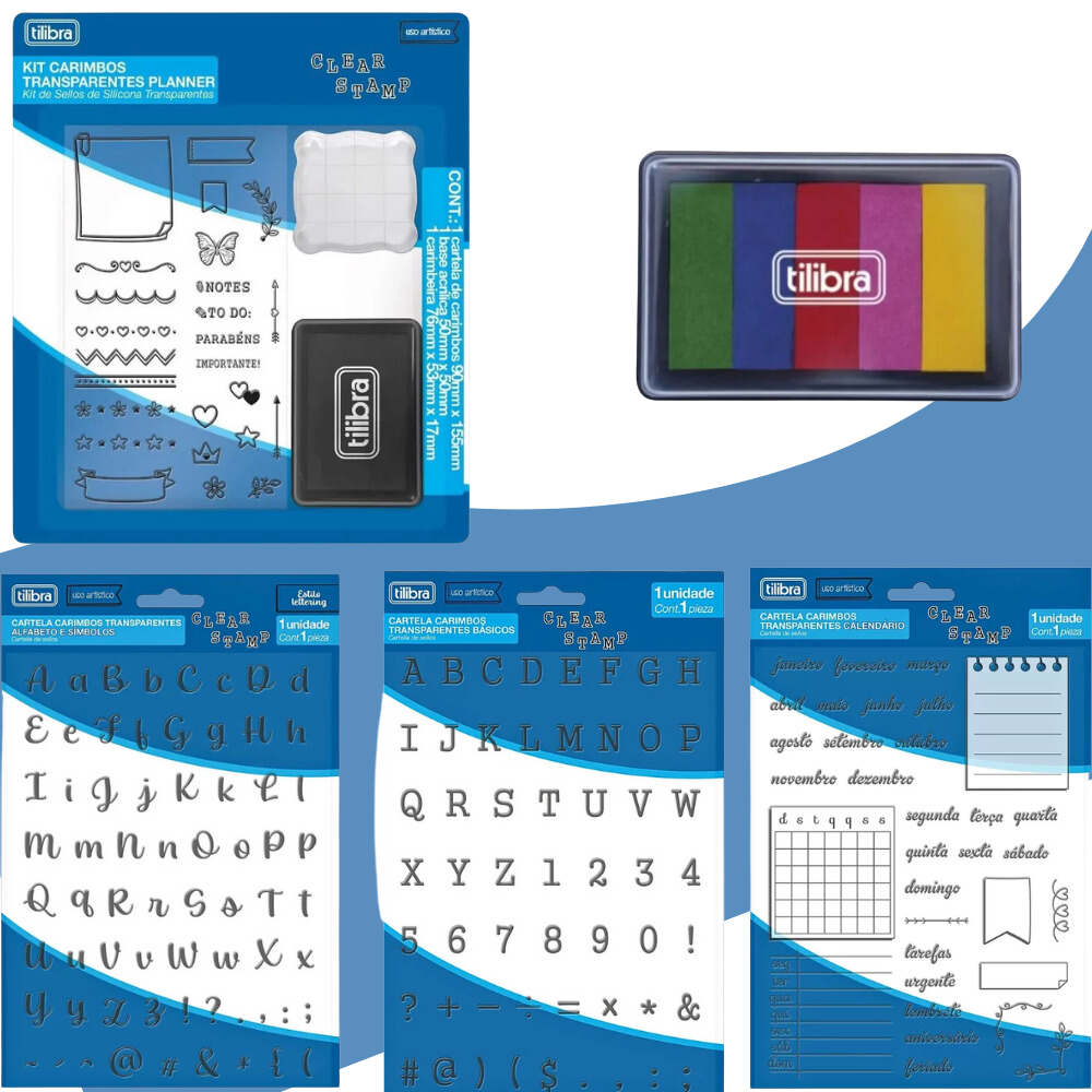 Kit Carimbo + 3 Cartelas + Carimbeira 6 Cores TILIBRA Completo | Shopee ...