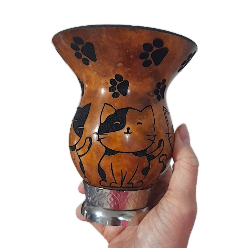 Cuia( Gatinhos ) em porongo com gravação a laser 360° | Shopee Brasil