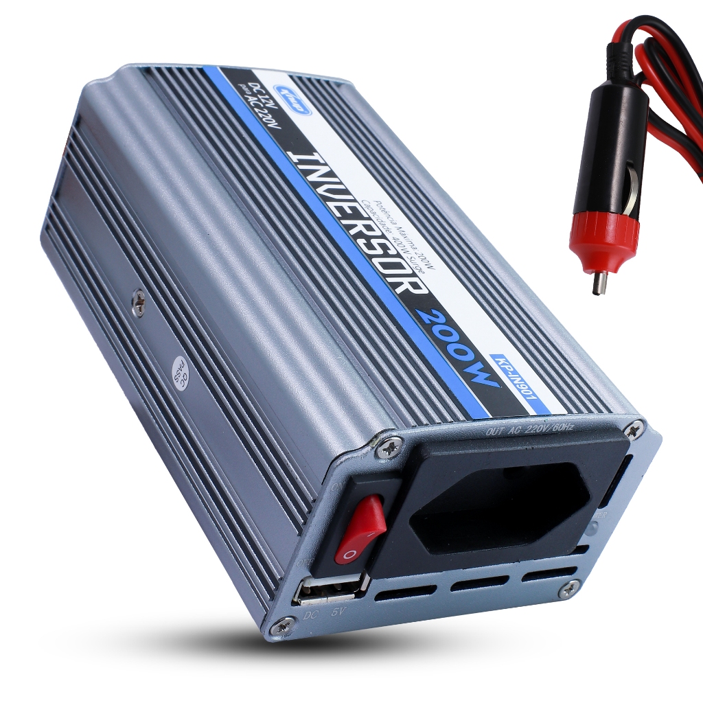 Inversor Tensão Automotivo Onda Senoidal 200W DC 12V Para AC 220V Porta USB 5V Led Indicador ...