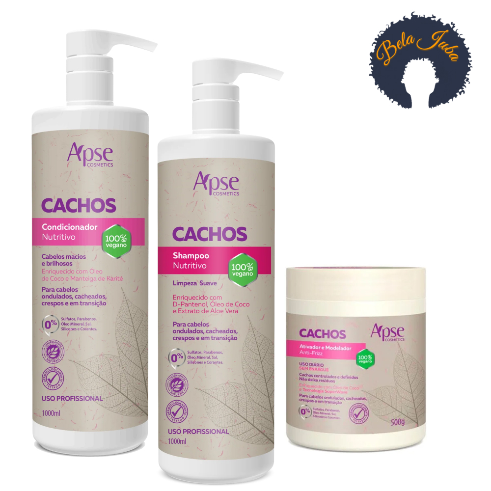 Kit Apse Cachos Shampoo + Condicionador 1L + Ativador e Modelador 500g - ondulados e cacheados ...