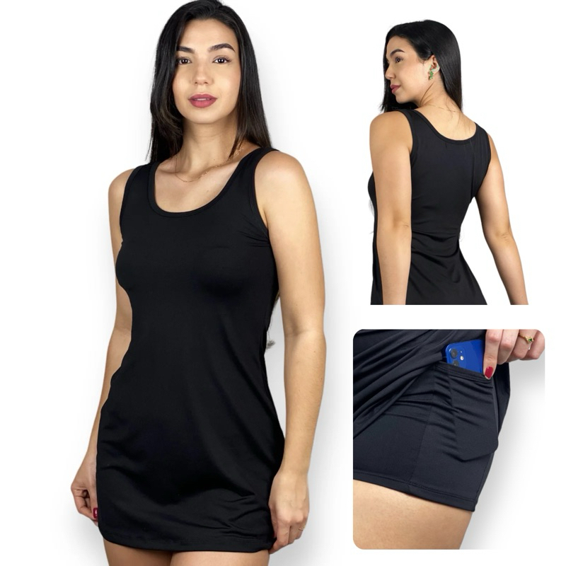 Vestido fitness esportivo beach tennis com short de bolso lateral feminino de academia | Shopee ...