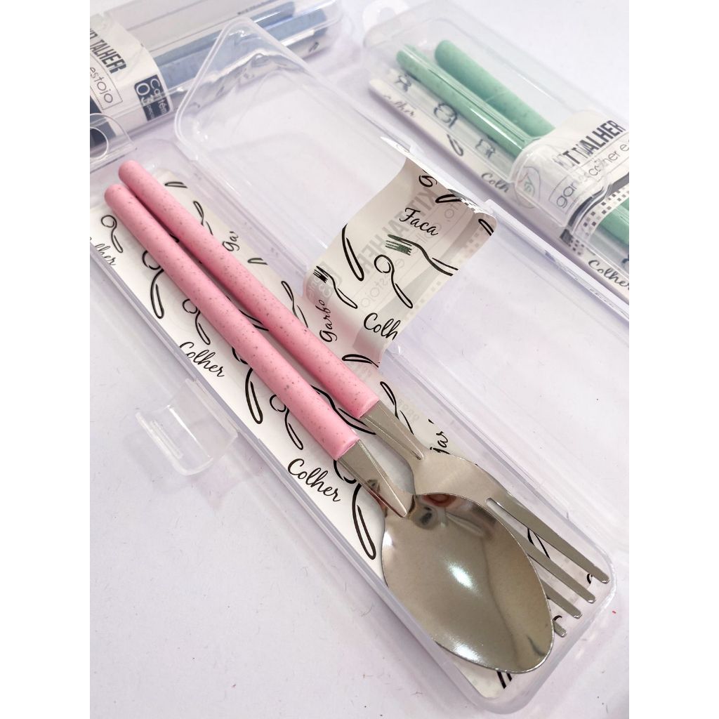 Kit de Talher de Inox 3 Peças Colher, Garfo e Estojo de Talheres ...