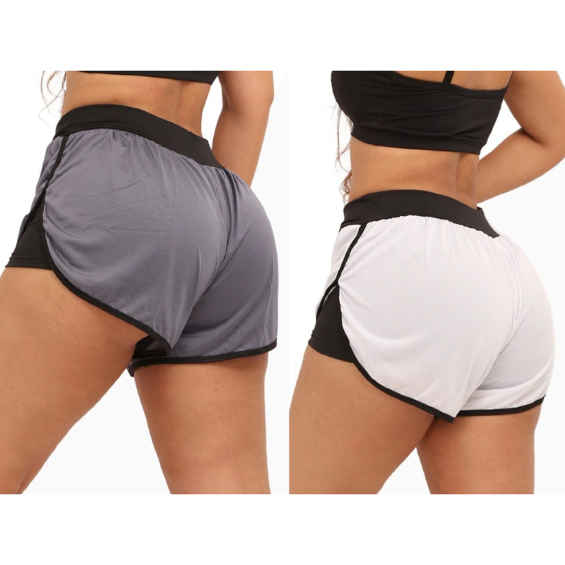 Kit 2 Short Duplo Feminino Fitness Dry Fit Academia, Corrida Futebol Beach Tennis Futevolei ...