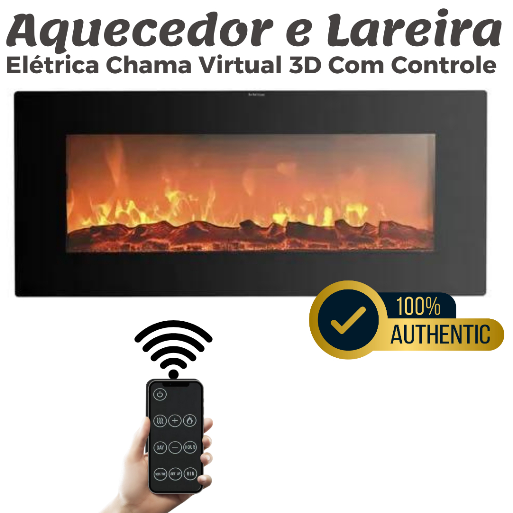 LAREIRA VIRTUAL FOGO 3D ELÉTRICA AQUECEDOR 1500W PAREDE, BANCADA TELA C ...