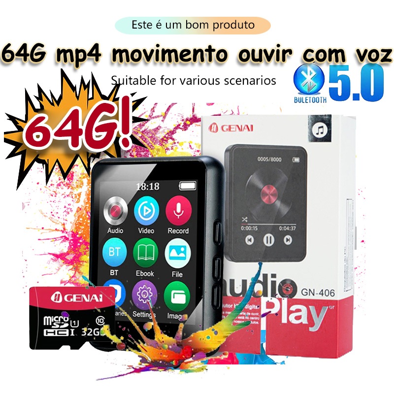 64G Leitor De Mp3 E Mp4 Hifi Digital Com Tela De 1,77'' Iigenai | Shopee Brasil