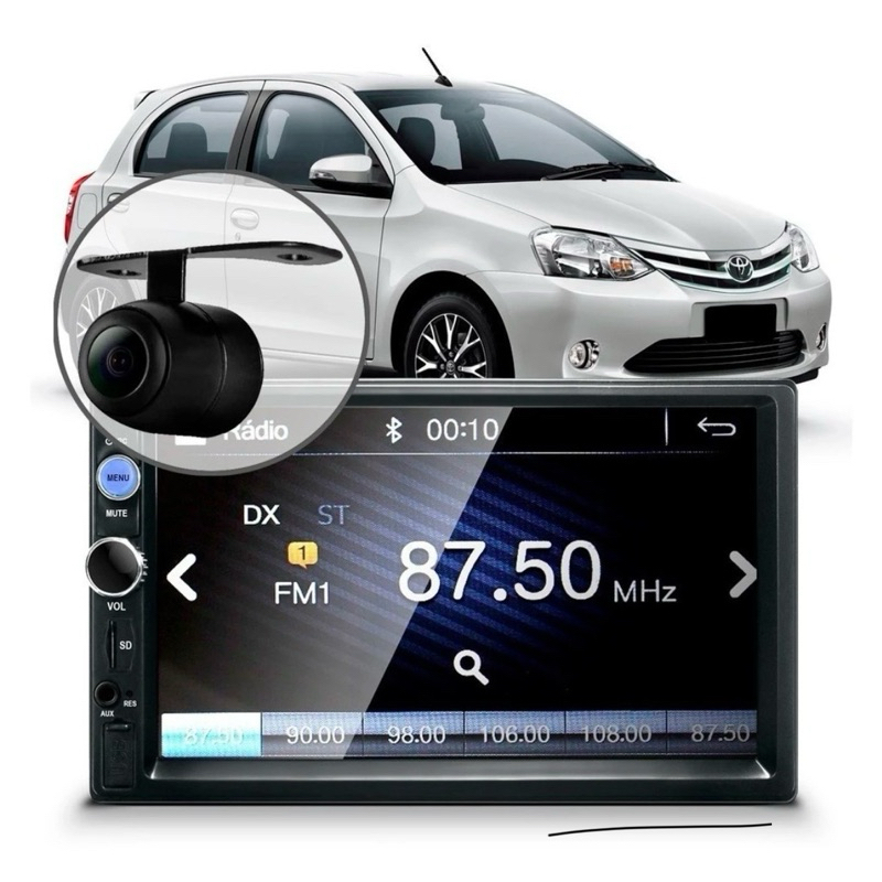 Kit Central Multimidia Mp5 Etios Toyota 2din espelhamento Bluetooth USB Sd + moldura + câmera de ...
