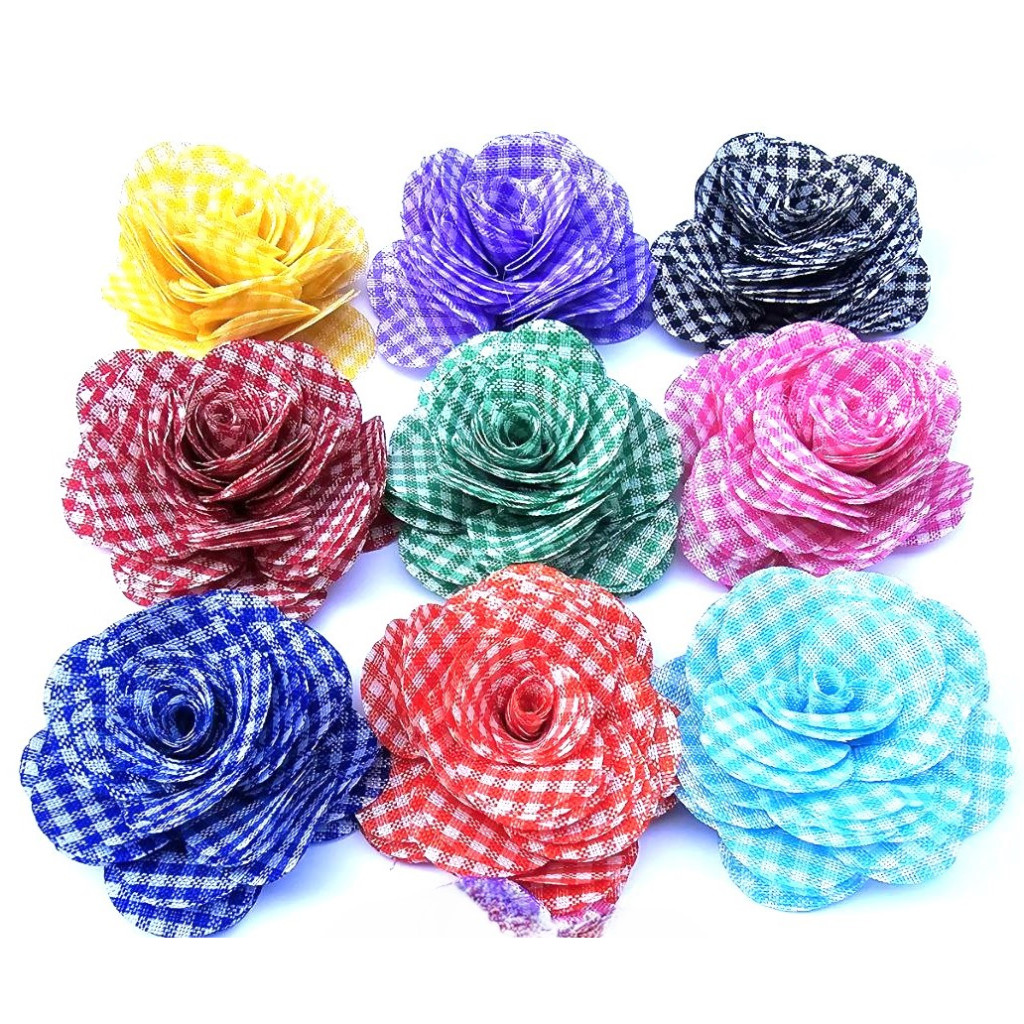 Apliques De Flores Lindas Em Tecido Xadrez No Tamanho De 5 Cm Cada Flor