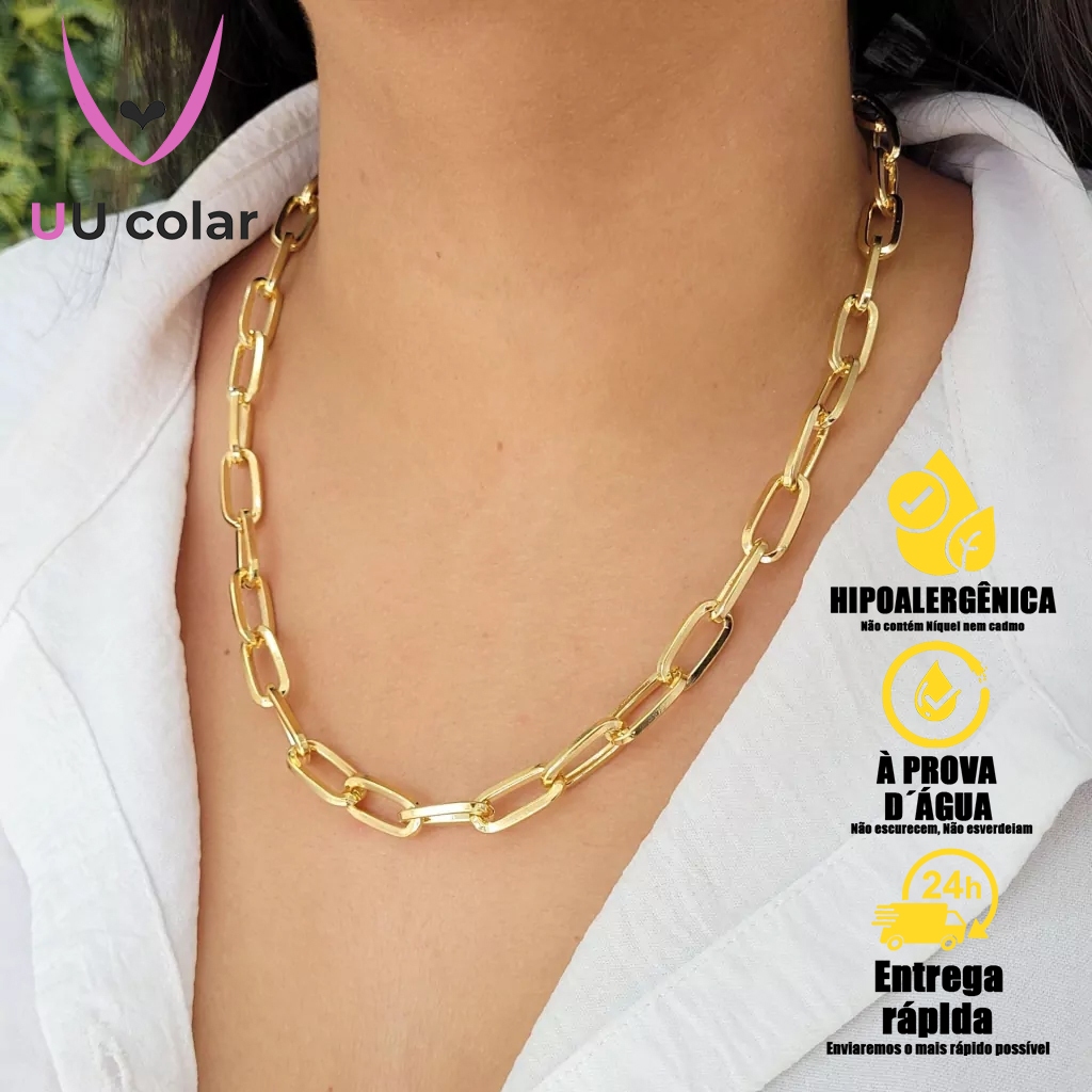 Colar Correntaria M com Design em Elos Retangulares Médios 60cm ...