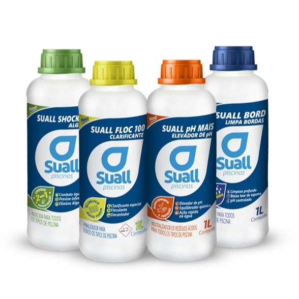 Kit SUALL Tratamento Piscinas Liquido Elevador de pH 1L Clarificante 1L ...