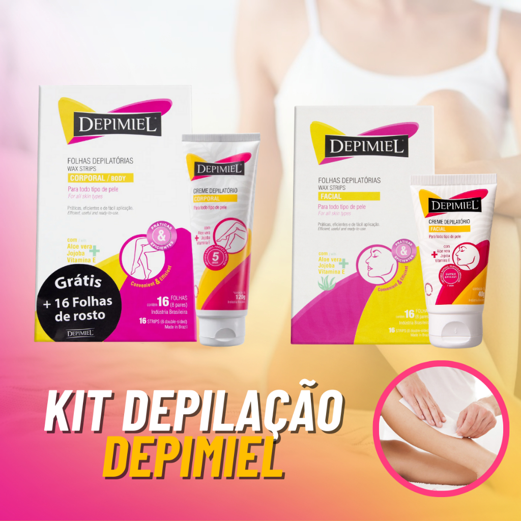 Kit Depilação Depimiel Cremes Depilatorio Folhas Corporal e Facial ...