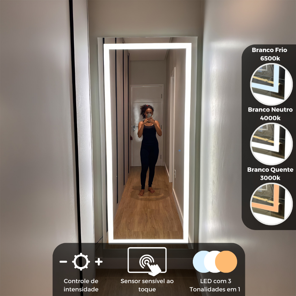 Espelho P/ Banheiro Quarto Sala Com Led Embutido 70X90cm | Shopee Brasil