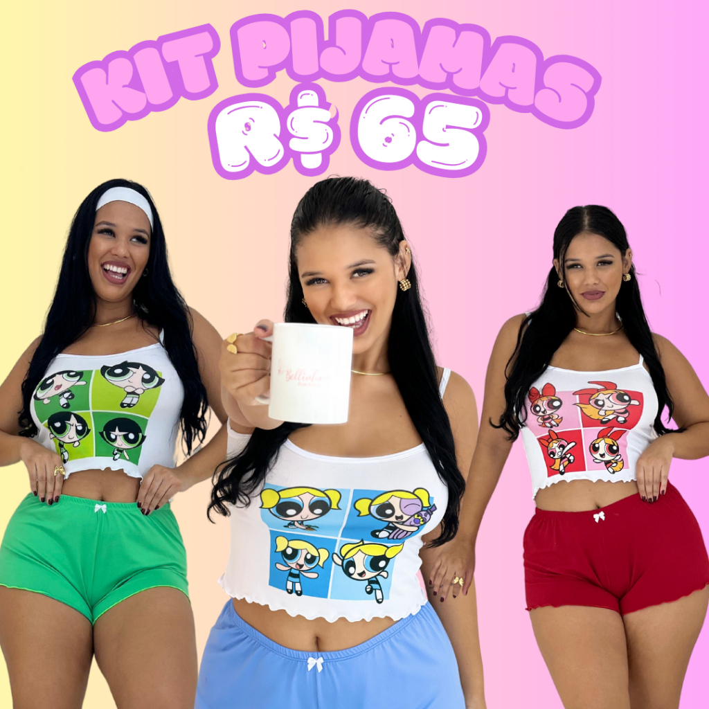 Kit de Pijama Baby Doll Femino ( As meninas super poderosas) | Shopee ...