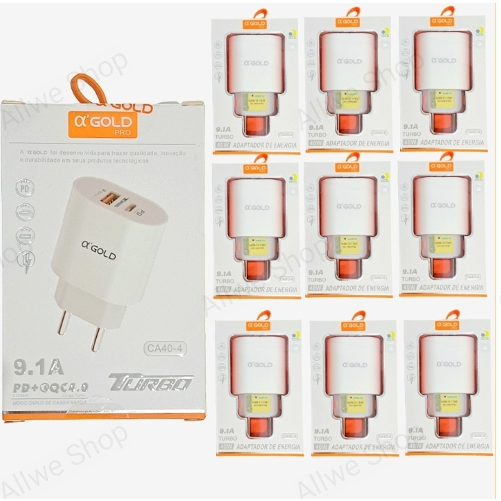 Kit 10 Carregador USB-C+USB 9.1A PD+QC4.0 Turbo 40W a`GOLD | Shopee Brasil