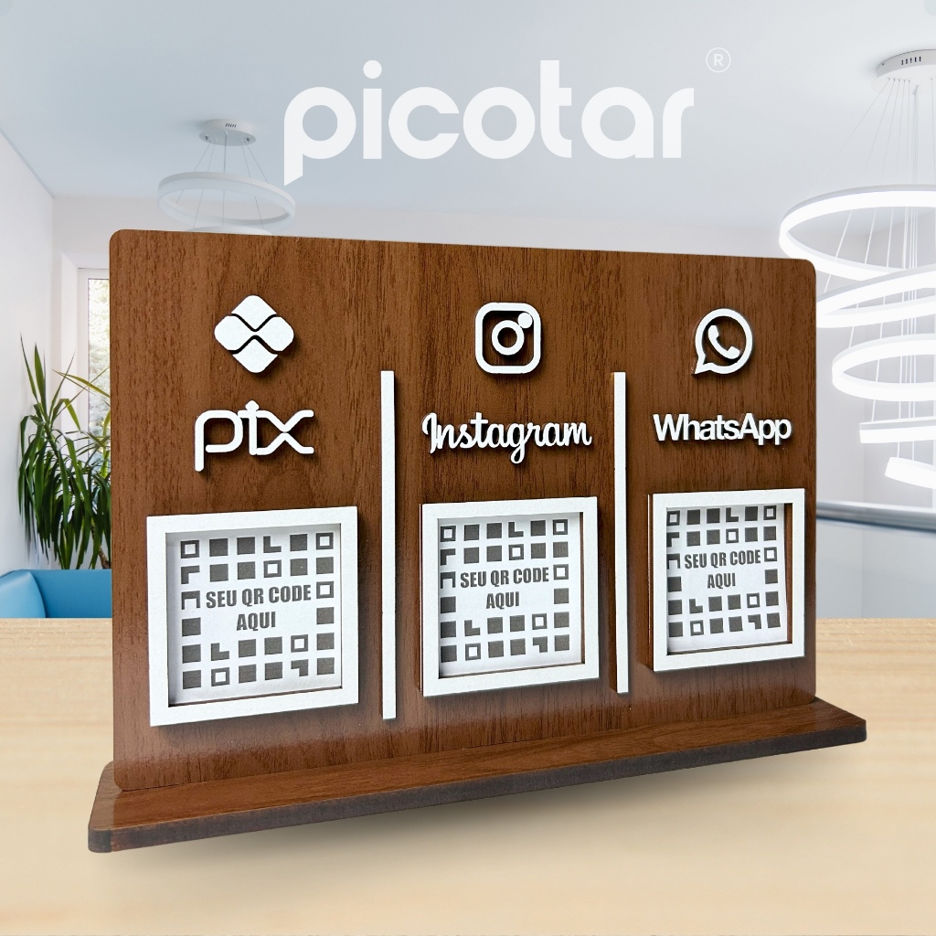 Placa Pix 3 Qr Code Madeira , Instagram Display Whatsapp plaquinha ...