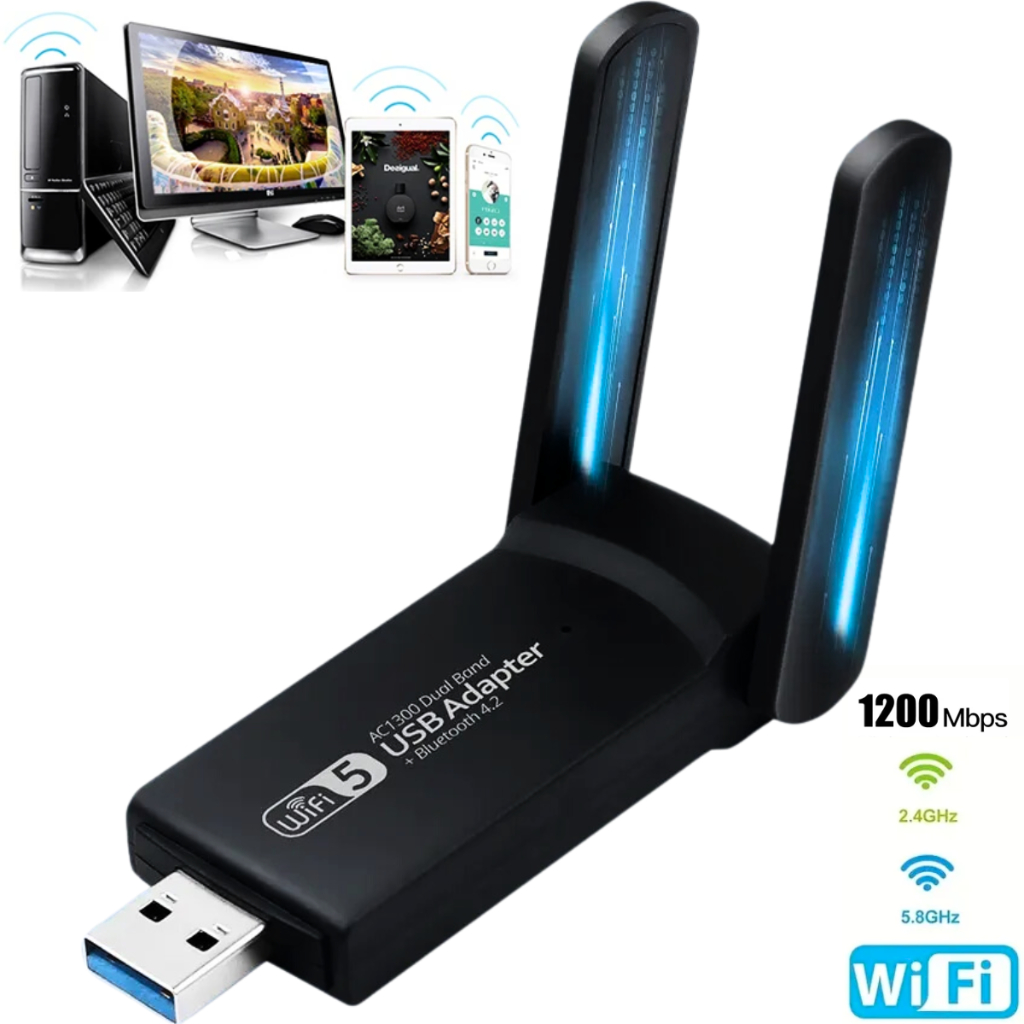 Adaptador Wireless Antena Wifi Usb 2.0 3.0 Dual Band Ac1300 Ac1200 Mbps 5Ghz 2.4Ghz Banda Dupla ...